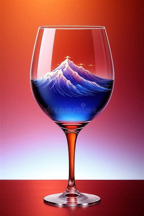 A Red Wine Glass With A Blue Liquid Inside Of It Stock Illustration