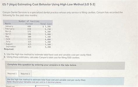solved m5 10 algo estimating cost behavior using high low
