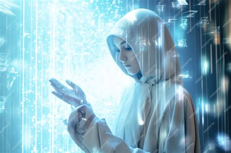 Premium Photo Holographic Quatum Particle Experimen Ai Avatar Hijab