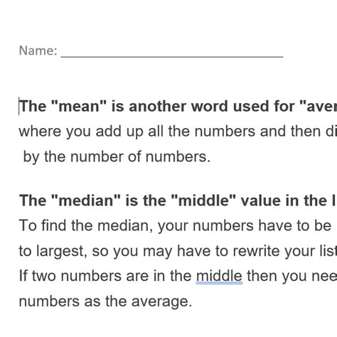 Mean Median And Mode Note Teacha