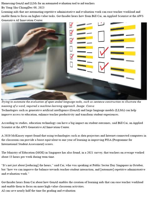 Harnessing Genai And Llms For An Automated Evaluation Tool To Aid