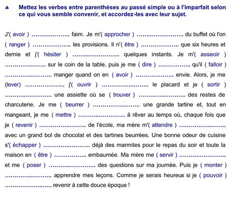exercice passé simple et imparfait French Teaching Pinterest