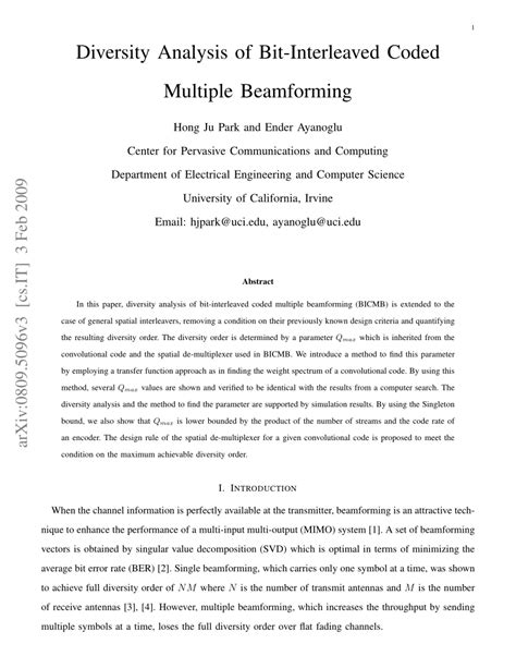 Pdf Diversity Analysis Of Bit Interleaved Coded Multiple Beamforming