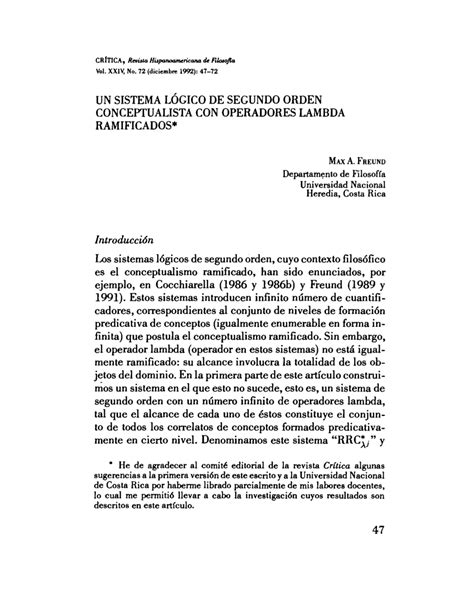 Pdf Un Sistema Lógico De Segundo Orden Conceptualista Con Operadores