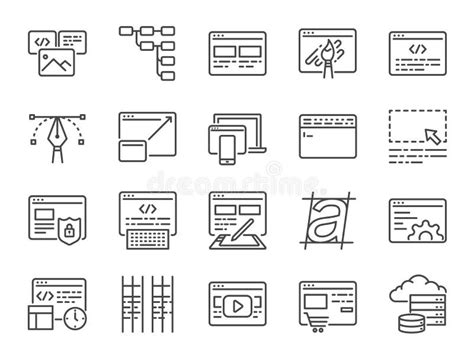 web development line icon set included icons as design developer