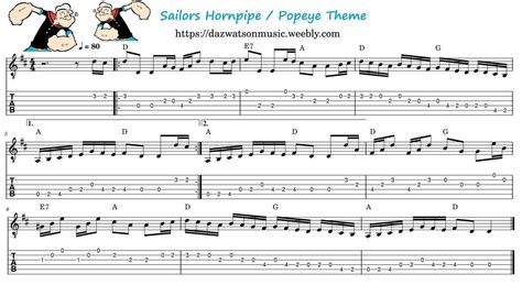Sailors Hornpipe Popeye Theme Easy Guitar Tab Sheet Music Chords