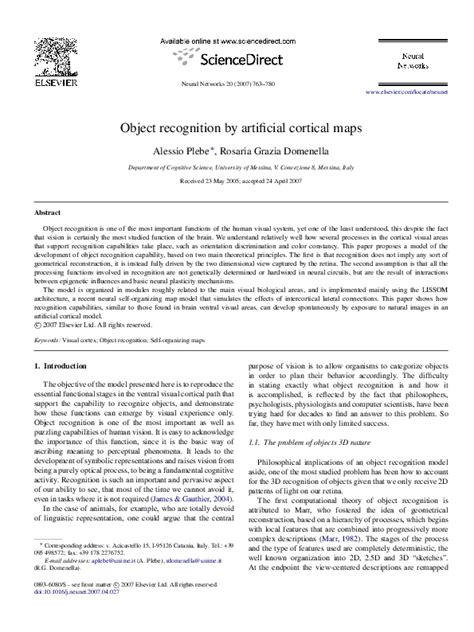 Pdf Object Recognition By Artificial Cortical Maps