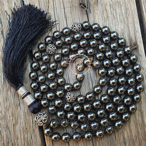 Hematite Mala 8mm Hematite Necklace 108 Mala Beads Statement
