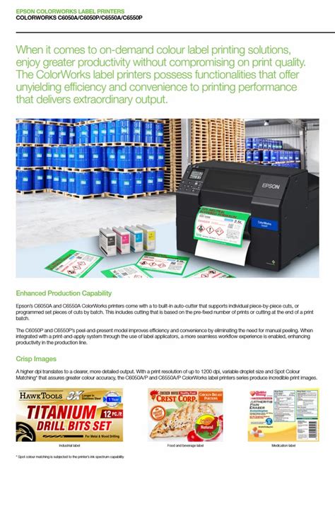 Epson Colorworks Cw C6000 Series Color Label Printers Paper Size Upto