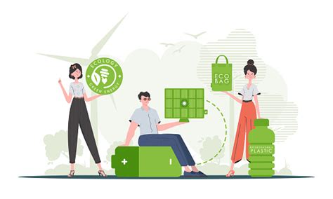 환경에 대한 관심 Eco 친절한 사람들 트렌디 한 스타일 벡터 일러스트레이션 감소에 대한 스톡 벡터 아트 및 기타 이미지