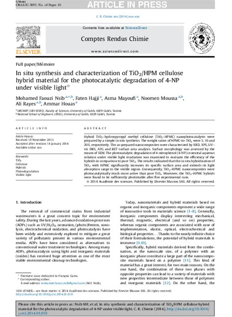Pdf In Situ Synthesis And Characterization Of Tio 2 Hpm Cellulose