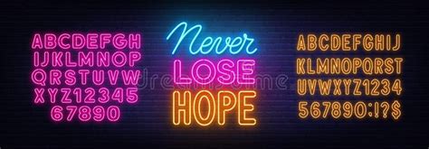 Never Lose Hope Neon Quote On Brick Wall Background Stock Vector