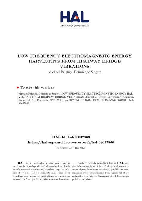 Pdf Low Frequency Electromagnetic Energy Harvesting From Highway Bridge Vibrations
