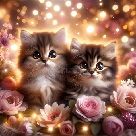 Two Adorable And Cute Fluffy Kittens Ai Generated Image Stock