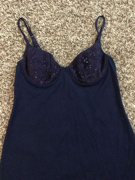 Jessica Intimates Blue Sequin Bra Slip Dress Gem