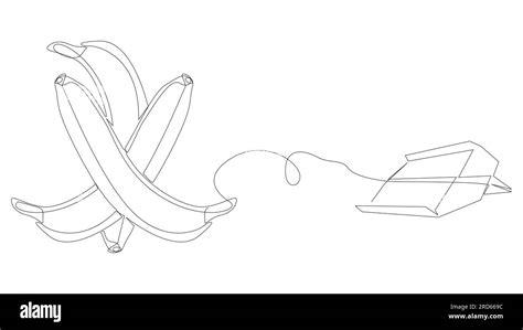 One Continuous Line Of Paper Airplane With Banana Thin Line