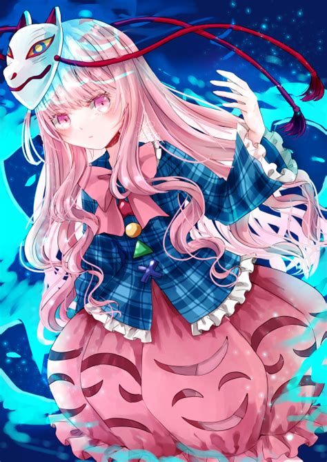 Safebooru 1girl Aura Bangs Blue Background Blue Shirt Blush Bow