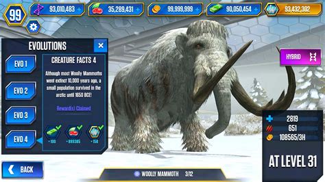 Woolly Mammoth Unlocked X3 Level 40 Jurassic World The Game Youtube