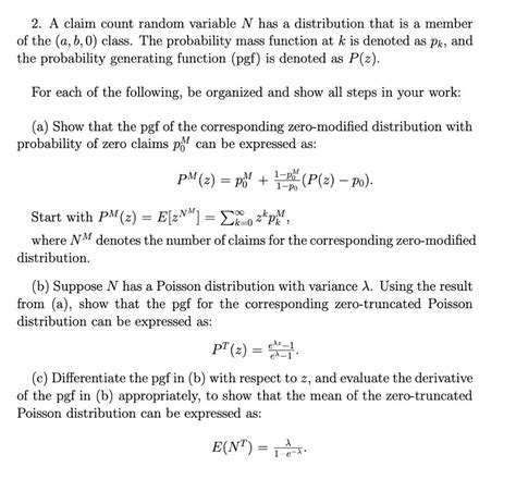 A Claim Count Random Variable N Has A Distribution Chegg