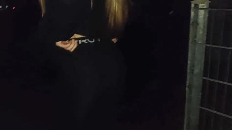 Free Spontaneous risky pull out bang in front of a public café on our night walk Porn Video HD