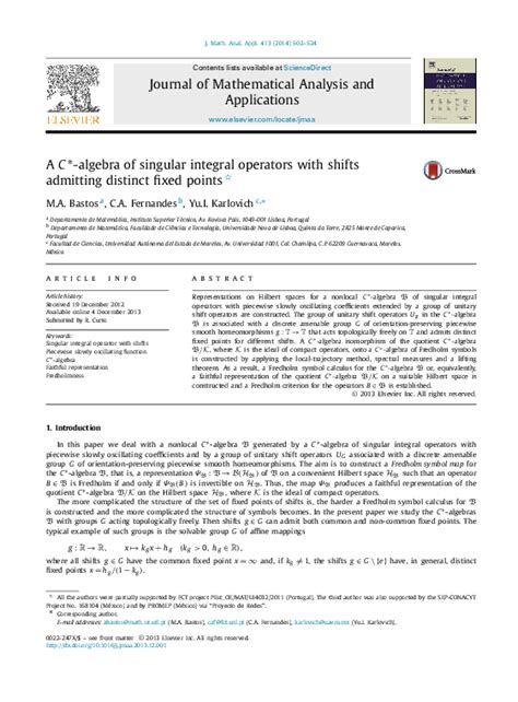 Pdf A Algebra Of Singular Integral Operators With Shifts Admitting Distinct Fixed Points