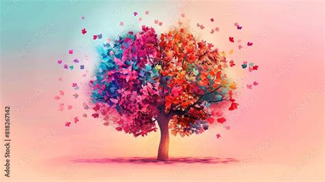 Imaginative Human Brain Tree With Vibrant Blossoms Symbolizing Mental Wellbeing Concept