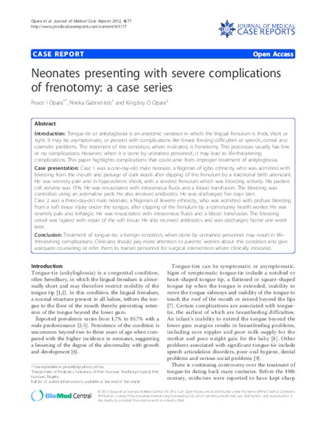Pdf Neonates Presenting With Severe Complications Of Frenotomy A