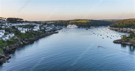 Aerial View Of Cruise Ship In Fowey Harbour Cornwall Uk Stock Image