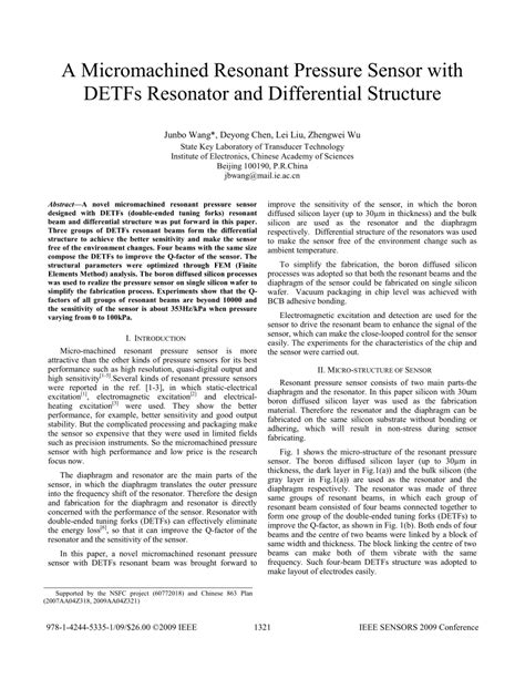 Pdf A Micromachined Resonant Pressure Sensor With Detfs Resonator And Differential Structure
