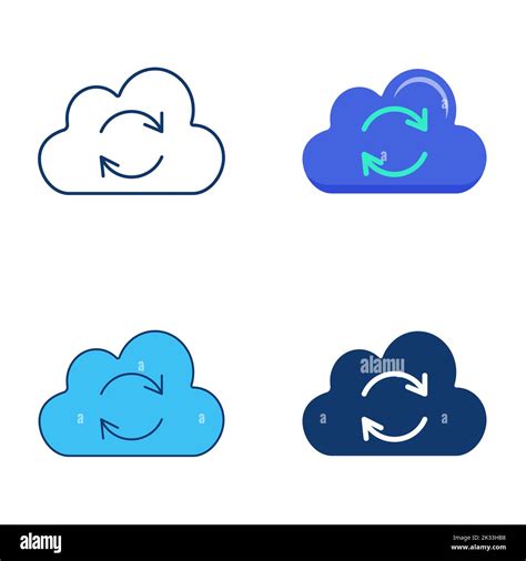 Synchronization Icon Set In Flat And Line Style Cloud With Spinning