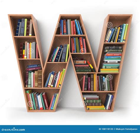 Letra W Alfabeto Bajo La Forma De Estantes Con Los Libros Aislados