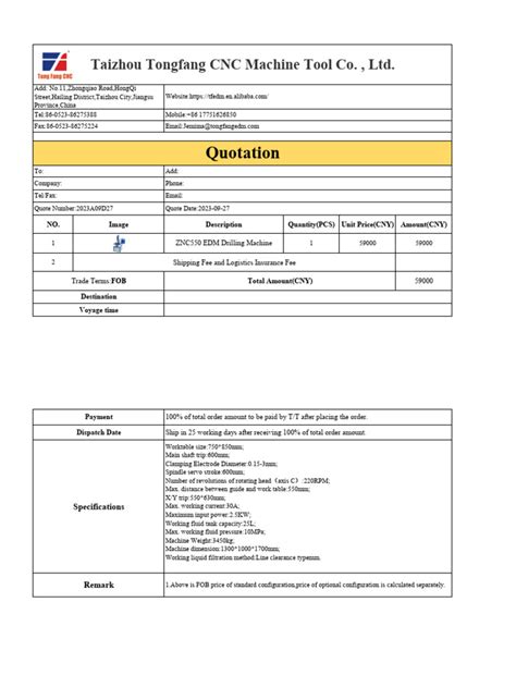 Quotation Znc550 Edm Drilling Machine 1 Pdf