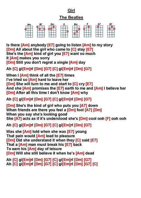 Girl The Beatles [w] Ukulele Songs Ukulele Chords Songs Lyrics
