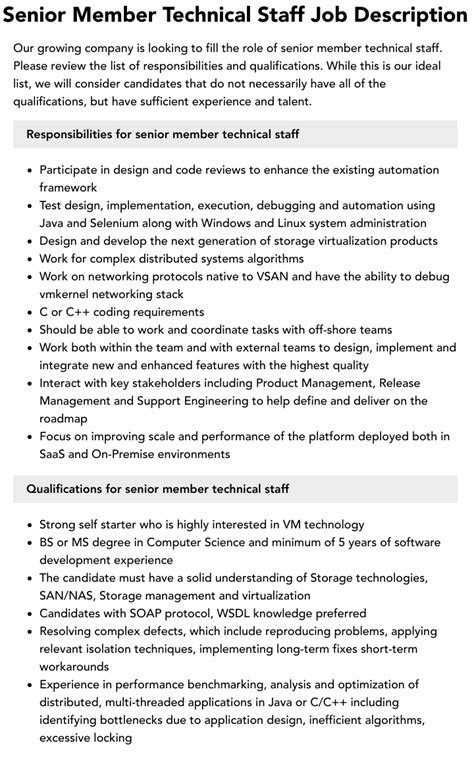 Senior Member Technical Staff Job Description Velvet Jobs