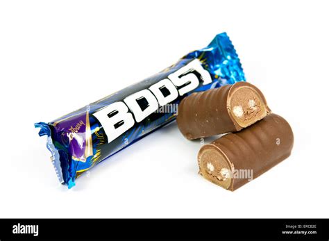 Boost Chocolate Bar On White Background With Open Cut Up Bar By The