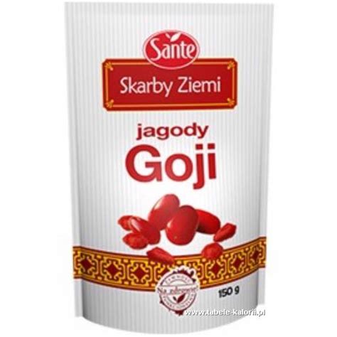 Jagody Goji suszone Sante kalorie wartości odżywcze ile kalorii kcal Tabele kalorii