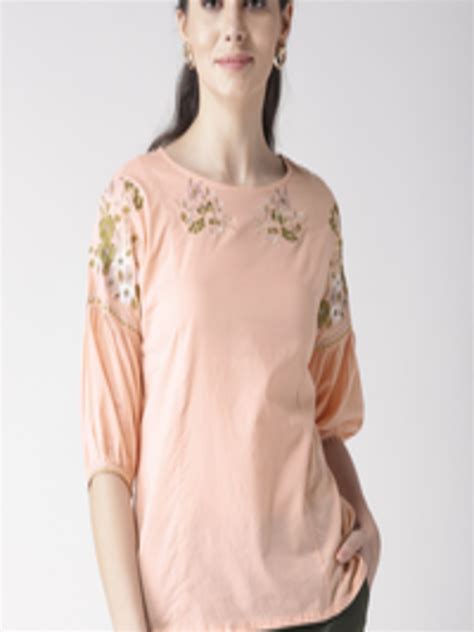 Buy Pluss Women Peach Coloured Solid Top Tops For Women 9435389 Myntra