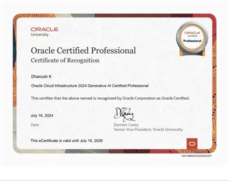 Dhanush K On Linkedin Oraclecloud Generativeai Certification