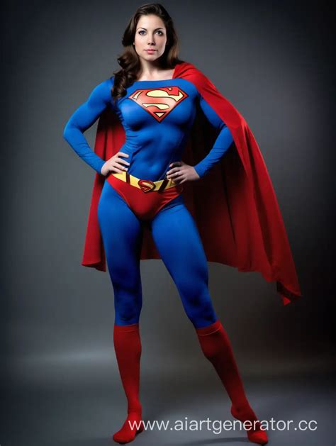 Mighty Superwoman Muscular Female Superhero In Superman Costume Ai