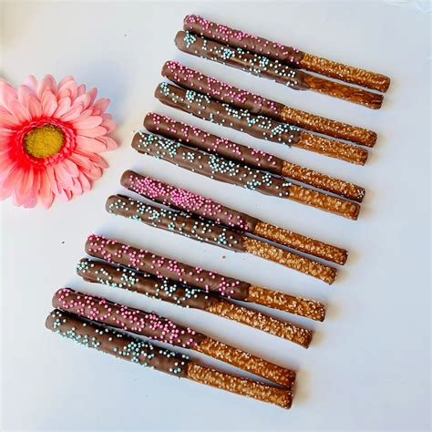 Personalized Gender Reveal Party Favors Chocolate Pretzel Rods With