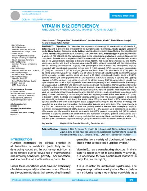 Pdf Vitamin B12 Deficiency Frequency Of Neurological Manifestations