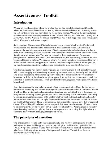 Assertiveness Toolkit Pdf Body Language Perception