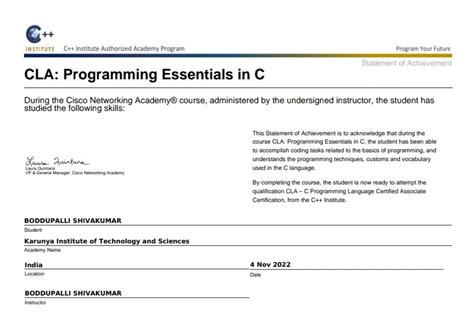 I Have Completed Programming Essentials In C Shiva Kumar Boddupally