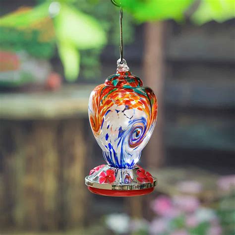 Swirled Art Glass Hummingbird Feeder Garden Arty