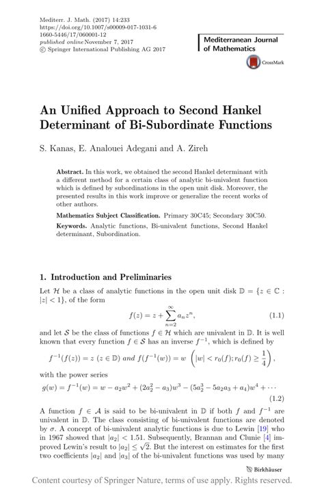 An Unified Approach To Second Hankel Determinant Of Bi Subordinate Functions Request Pdf