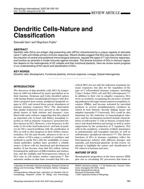 PDF Dendritic Cells Nature And Classification