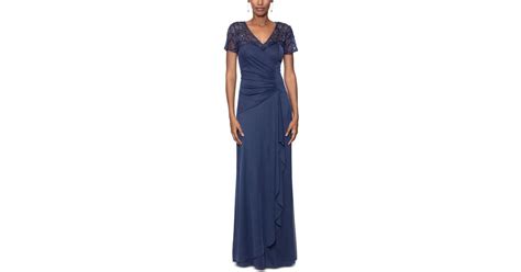 Xscape Sequined Mesh Sleeve Gown In Blue Lyst