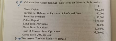 Calculate Net Assets Turnover Ratio From The Following Information It