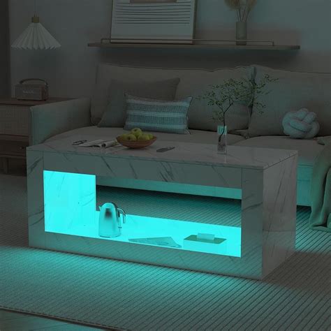 Chvans Led Coffee Table Modern White Gloss Rectangle With 16 Color