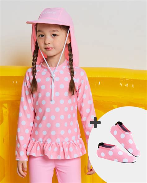 아이스샌드 키즈 여아 래쉬가드 세트 플랩캡 아쿠아슈즈 4피스 유아 아동 수영복 Br92007k 무무즈